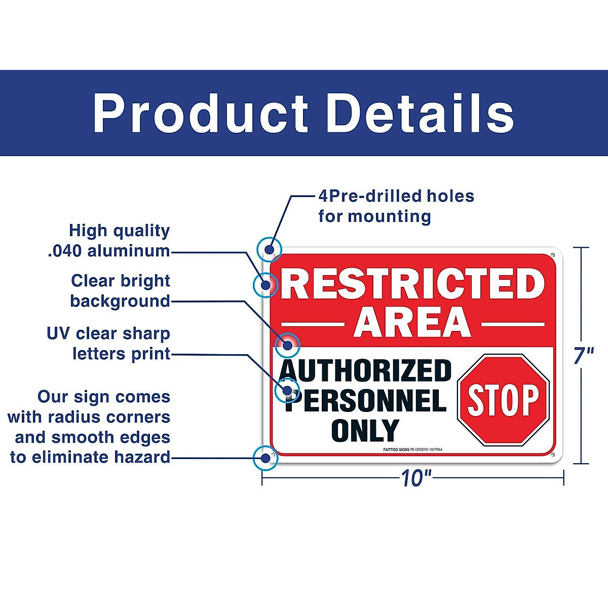 (6 Pack) Restricted Area Sign Authorized Personnel Only, Do Not Enter Sign, 10 x 7 Inches .40 Rust Free Aluminum, UV Protected, Weather Resistant, Waterproof, Durable Ink，Easy to Mount