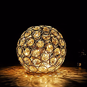 Zipdiz Crystal Ball - Crystal Led Light - Christmas Table Decor - Gold Orbs Decorative Balls - Lighted Christmas Ball - Led Light Christmas Decoration Indoor Use (5" Warm White, Gold)