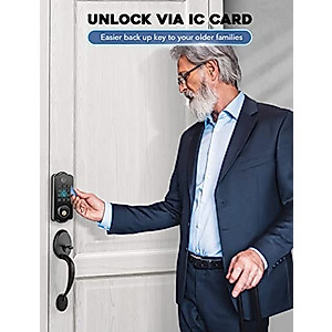Front Door Lock Set, Keyless Entry Door Lock with Handle, APP Control Fingerprint Door Lock, 150 Codes Keyed Entry Smart Deadbolt, Auto Lock, Backlit