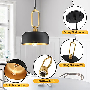 Giiland Industrial Pendant Lighting Fixture, 3-Pack Black Metal Shade Hanging Light for Kitchen Island Dining Room, Adjustable Length Dome Chandeliers