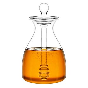 Mkono Honey Dispenser Glass Honey Pot Honey Jar with Dipper Sticks and Lid Cover Honey Containers Holder for Home Kitchen, 14 Ounces