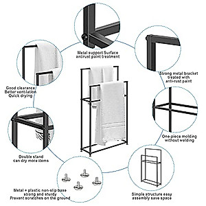 -Shelf Balcony Bathroom Towel Rack Stand for Bathroom Floor,Free Standing Towel Hanging Rack Matte,Metal Modern Blanket Rack Indoor Outdoor Use/85 * 20 * 110Cm