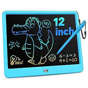 KOKODI 12 Inch LCD Writing Tablet with Anti-Lost Stylus, Erasable Doodle Board Colorful Toddler Drawing Pad, Car Travel School Games Toys for 3 4 5 6 7 8 Kids, Birthday Gift for Girls Boys Adults Blue