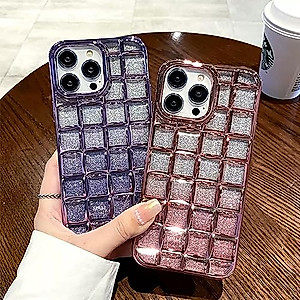 Fycyko Case for iPhone 14 Pro Max Glitter Phone Case 3D Wave Lattice Luxury Plating Aesthetic Cute Gradient Twinkle Bling Sparkle Design for iPhone 14 Pro Max Women Girl Men 6.7'' Purple
