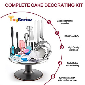 Cake Decorating Supplies with Aluminum Alloy Revolving Cake Stand, Cake Carrier, Acrylic Round Cake Discs, 268PCS Cake Decorating Kit with 54 Piping Tips, Various Cake Spatula, Reuseable Cake Board