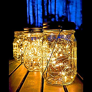 Aikeve Solar Mason Jar Lights,4 Pack 30 Led Starry Fairy String Hanging Jar Lights,Solar Lanterns for Outdoor Patio Party Garden Wedding Christmas Decorations Lights(Mason Jars/Handles Included)