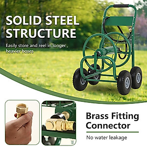 Hose Reel Hold Up To 300 Ft Heavy Duty Garden Hose Reel Sturdy Water Hose Reel Cart with 4 Wheels Storage Basket for Garden Lawn Yard Outdoor (Green)