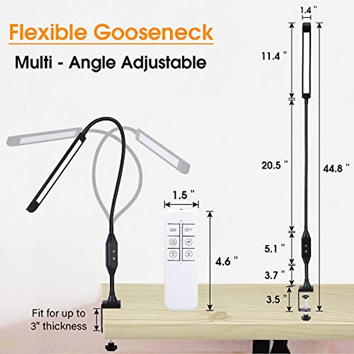 KEDSUM LED Desk Lamp with Clamp, Flexible Gooseneck Clamp Lamp with Touch & Remote Control, 10W Eye-Care Architect Desk Lamp for Office/Home, with 5 Color Modes, 5-Level Brightness & Memory Function