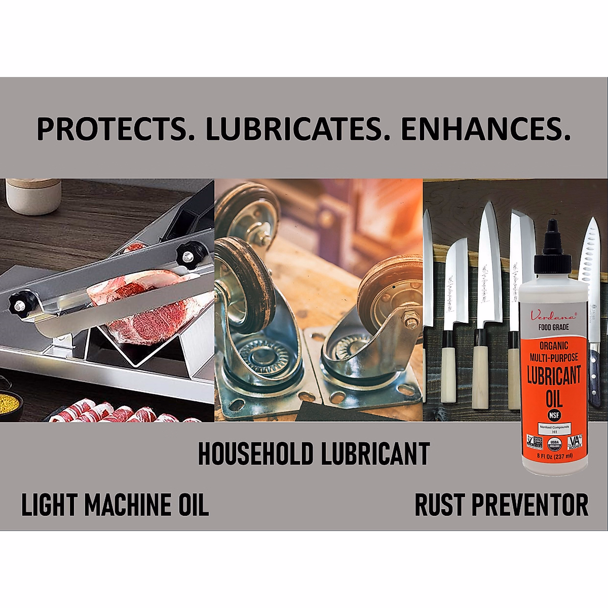 Verdana Organic Multipurpose Lubricant Oil – Food Grade Kosher, Non-GMO – NSF H1 – Light Machine Oil and Rust Corrosion Preventor Inhibitor – Household Industrial – Petroleum Free – 8 Fl Oz