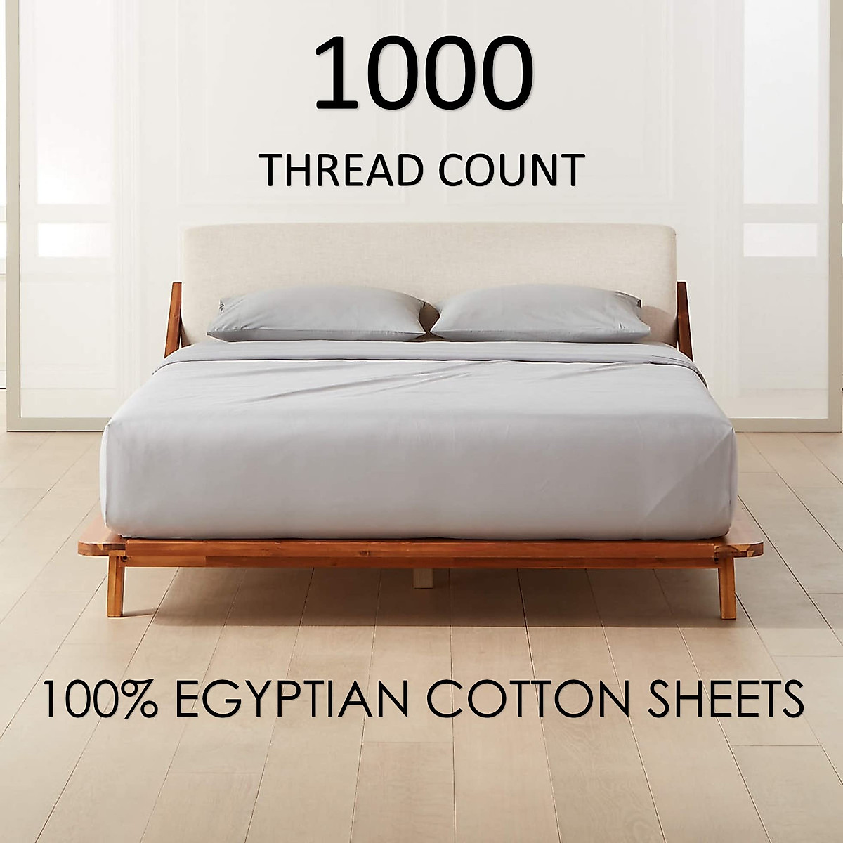 EXTRA 28" DEEP POCKET of the fitted sheet, Real 1000-Thread-Count, 100% Egyptian Cotton |Alaskan King Size, Light Grey Color| 4 PC Sheet Set, 1000TC Egypt Long Staple Cotton, Soft Silky Sateen Weave