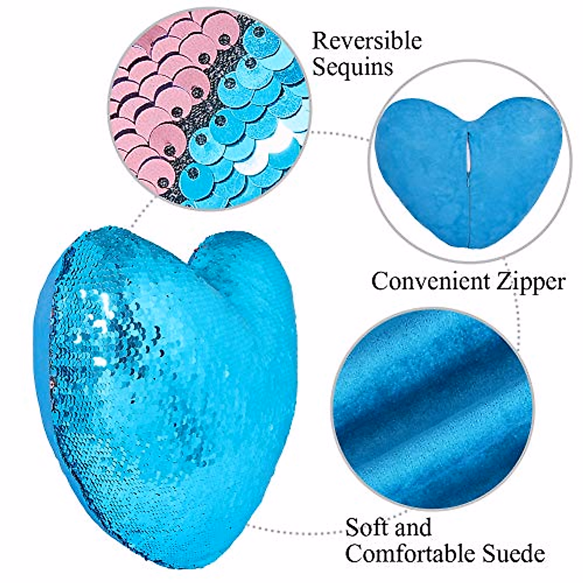 Play Tailor Sequin Heart Pillow with Insert Heart Shaped Reversible Sequins Pillows Decorative Cushion (13" X 15",Bright Green+Pink)