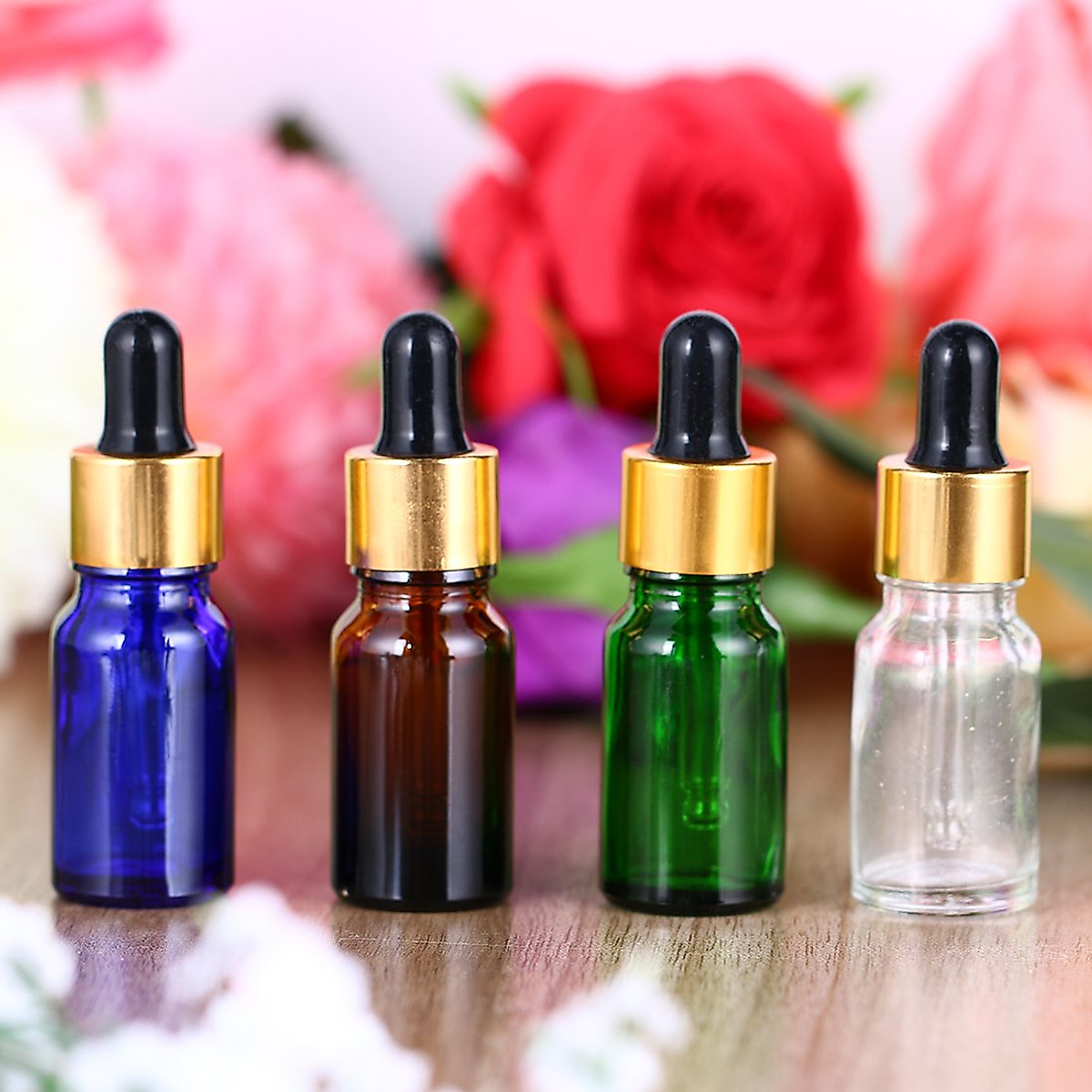 H&D HYALINE & DORA Glass Bottles for Essential Oils with Glass Eye Dropper And Rubber Bulb, 1/2 oz Capacity,Pack of 4