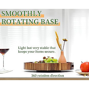 Lazy Susan Wooden Round Tray with Built-in Handles, Farmhouse Wood Serving Tray with Rotating System, Multifunctional Organizer Tray for Home Decorations Bath Vanity Tray Kitchen Counter Ottoman Tray