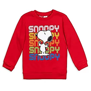 PEANUTS Snoopy Little Boys Fleece Pullover Sweatshirt and Pants Set Red/Black 7-8