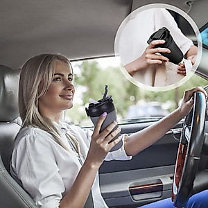 14 oz Travel Coffee Mug, 2 Pack Vacuum Insulated Coffee Travel Mug Spill Proof with Lid and Straw, Stainless Steel Reusable Coffee Tumbler for Hot and Cold Drinks, Gift for Men and Women(Black Grey)