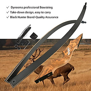 ZSHJGJR 60” Black Hunter Original Recurve Bow for Adults American Hunting Longbow Archery Bow 20-60lbs Right Handed for Archery Hunting Shooting Practice (Orange, 50lbs)