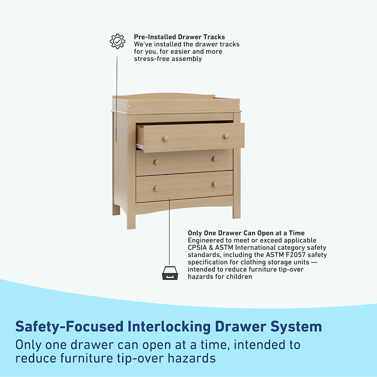 Graco Noah 3 Drawer Chest with Changing Topper (Driftwood) - GREENGUARD Gold Certified, Dresser for Nursery, 3 Drawer Dresser, Kids Dresser, Nursery Dresser Drawer Organizer, Chest of Drawers