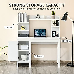 HOMCOM Farmhouse Computer Desk with Hutch and Cabinet, Home Office Desk with Storage, for Study, White