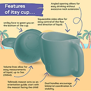 TalkTools Itsy Baby Utensil Set – Silicone Training Cup, Plate and Twin Spoon Pack for Toddlers| Infant First Food Self Feeding Silicone Training Set (Sage)