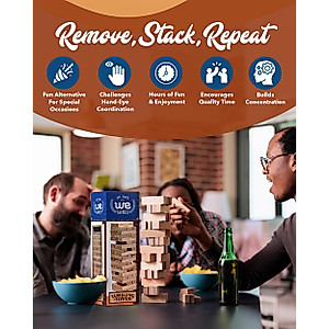 WE Games Wooden Block Stacking Party Game for Adults, Tumble Tower Wedding Guest Book Alternative, Tabletop Games, Includes Storage Case, 12 inches
