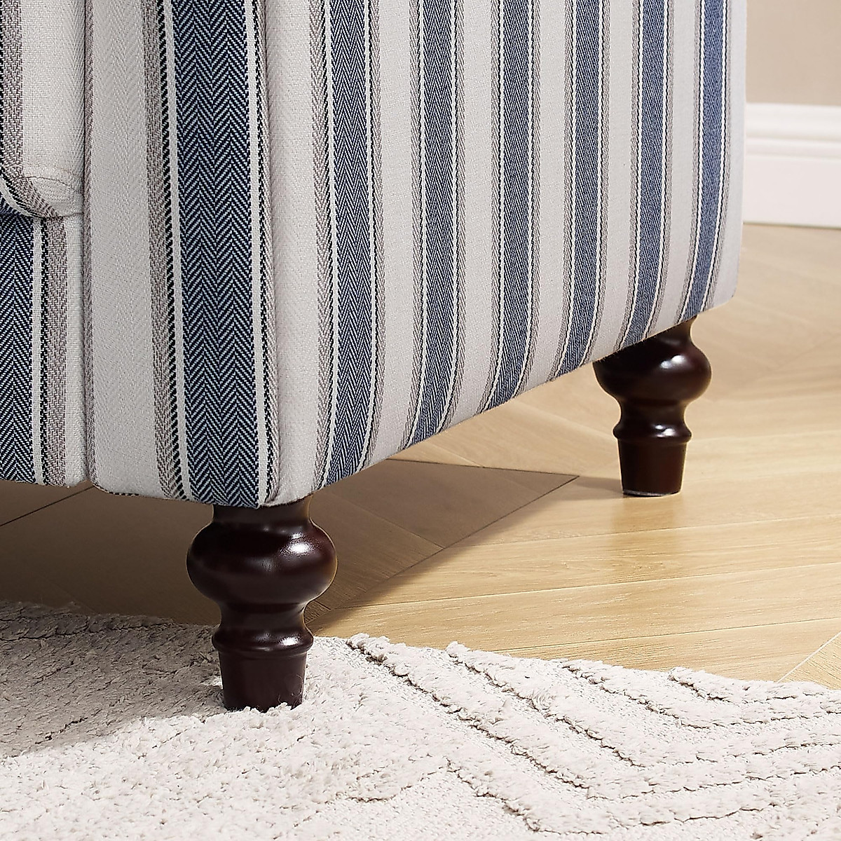 VANOMi 84.25'' Upholstered Sofa with Stripe Pattern, Mid-Century Modern Striped Fabric 3-seat Couch for Living Room, Bedroom, Office, Apartment