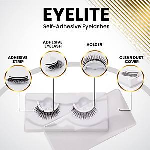 EYELITE, Self Adhesive Eyelashes, 4 Pairs, 16pcs, No Glue Eyelashes, Reusable Adhesive Eyelashes, Natural Look, Wispy Lashes, False Eyelash Extensions, Self Sticking, Press On Lashes, Long Last Wear
