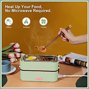 Electric Lunch Box Food Heater, 3 in 1 Portable Food Warmer for Office Home School,2 Layer Heated Lunch Box Leak Proof, Food Warmer with Removable 304 Stainless Steel Container 800ml (Green)