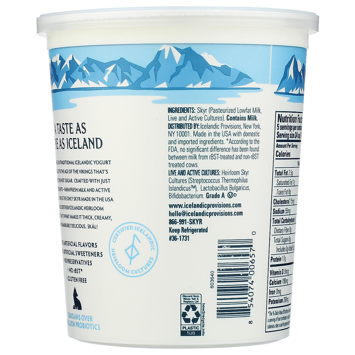Icelandic Provisions 30 oz Traditional Skyr Yogurt, Low Fat