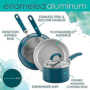 Rachael Ray Create Delicious Nonstick Cookware Pots and Pans Set, 13 Piece, Teal Shimmer