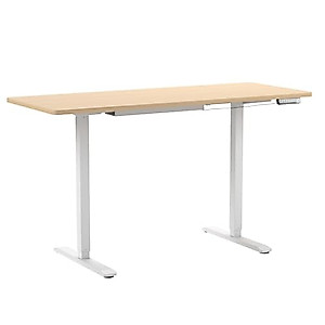 VIVO Electric Height Adjustable 60 x 24 inch Memory Stand Up Desk, Light Wood Solid One-Piece Table Top, White Frame, Standing Workstation with Preset Controller, 1B Series, DESK-KIT-1W6C