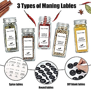 CUCUMI 18 Pcs Spice Jars with Labels, 4oz Empty Square Spice Bottles with Shaker Lids, Airtight Metal Caps, Collapsible Funnel, Chalk Pen, Seasoning Containers for Spice Rack, Drawer, Cabinet