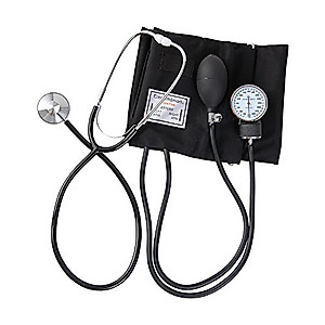 MABIS Professional Aneroid Sphygmomanometer Blood Pressure Gauge, Stethoscope and Blood Pressure Cuff, With Carrying Case, Adult Large Cuff, Black