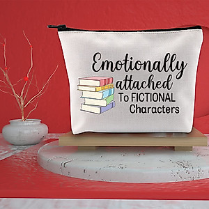 PWHAOO Book Lover Cosmetic Bag Literary Book Themed Emotionally Attached To Fictional Characters Zipper Pouch Gifts For Bookworm (EMOTIONALLY Attached B)