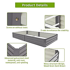 Leisurelife Galvanized Raised Garden Bed Metal Planter Box Outdoor Kits for Gardening Vegetables Herb Flower Beds, 8x4Ft, Grey