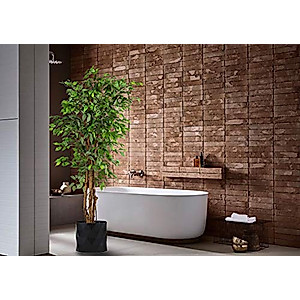 Deluxe 6 Feet Tall FICUS Silk Leaf Artificial Tree + 8" Base + 12" Plant Pot Skirt. 18 Feet of Vine Adorn Wide Real Trunks with Green Leaves Allowing Maintenance Free in-Door and Outdoor Use