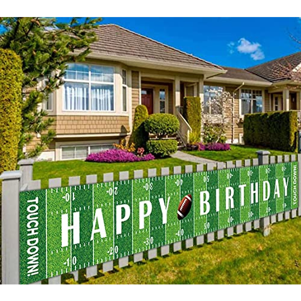 Large Football Happy Birthday Party Banner, Game Day Sports Party Decorations, Football Photo Backdrop Hanging Decorations(9.8 x 1.6 feet)