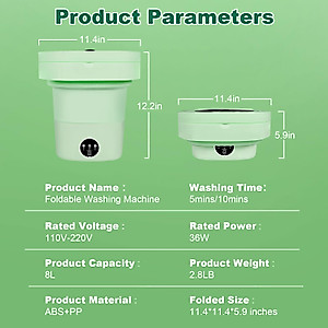 HULKNPEW Portable Washing Machine,Floading Washing Machine Upgraded 8L Large Capacity Foldable Washer,Fast and Deep Cleaning,Suitable for Apartments,Dormitories,Camping,RV,Travel,Hotel etc (Green)