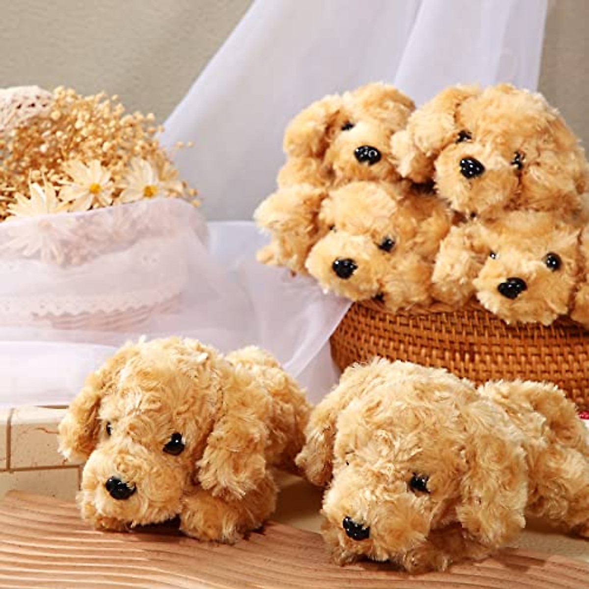 6 Pcs 8 Inch Dog Stuffed Animal Plush Dog Puppy Soft Plush Dog Pillow Toy Fluffy Puppy Set for Kids Girls Dog Theme Party Favor Birthday Baby Room Home Decor (Brown, Lovely Style)