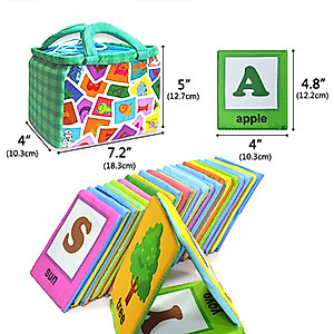 AUVCAS Soft Baby Alphabet Cards 26 Letters Learning Flash Cards with Cloth Bag,Early Educational Toy for Kids Toddlers Babies Infants