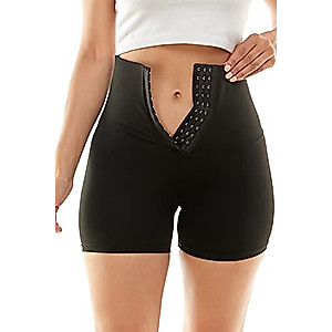 EttelLut - Enhanced Tummy Control Shapewear Shorts for Women - Body Shaper Waist and Thigh Slimmer Trainer - 3 Hook Closure - Perfect for Everyday, Yoga and Workout - Black Large