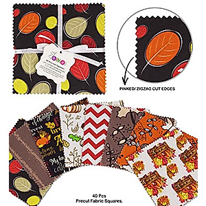 Soimoi Autumn Fall Theme Print Precut 5-inch Cotton Fabric Quilting Squares Charm Pack DIY Patchwork Sewing Craft- Multicolor
