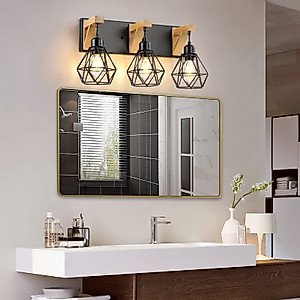 Farmhouse Bathroom Light Fixtures, 3 Light Bathroom Vanity Light, Rustic Lighting Fixtures Over Mirror, Wall Sconces Lighting with Elegant Metal Lampshade for Living Room, Bedroom, Hallway