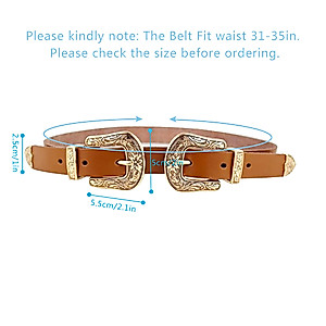 CLARA Women Vintage Western Waist Belt Double Buckle Belt PU Leather Waistband for Jeans Dress (Brown)