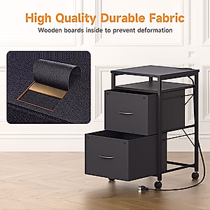 Uliyati File Cabinet, Fabric Filing Cabinet with Socket & USB Charging Port, Vertical Rolling Printer Stand with 2 Drawers, Mobile Filing Cabinet with Open Shelf, A4 or Letter Size, for Home Office