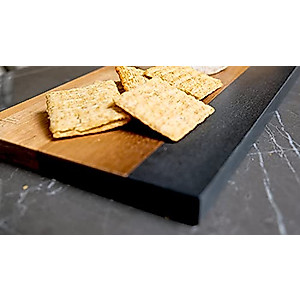 Acacia Wood and Slate Modern Cheeseboard (Acacia Wood and Black Slate) Charcuterie Platter for Wine, Cheese, Meat