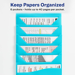 Avery Slide & View Expanding File Folder, 6 Pockets, Letter Size, 1 Aqua Folder (73544)