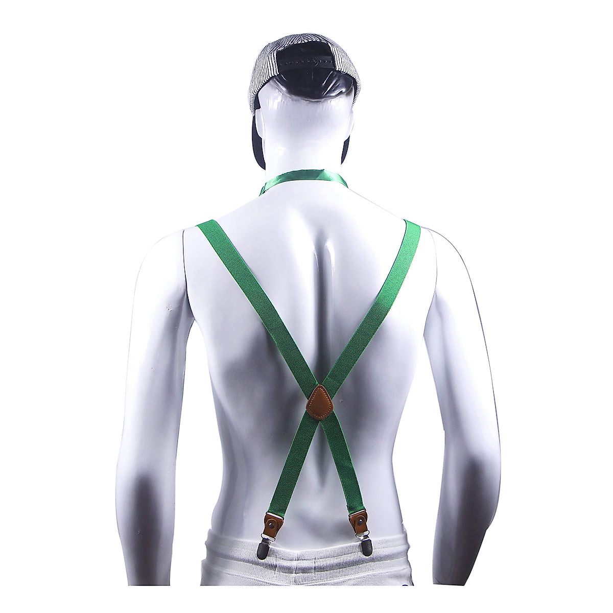 Doloise Suspenders Men&Women Bowtie Set X Back Suspender For Wedding&Formal Events with 1 Inch Wide Elastic Braces (Green)