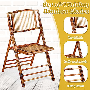 Tradder 4 Pack Bamboo Folding Chair Foldable Dining Chair Indoor Outdoor Wooden Seat Stackable Wood Rattan Commercial Chair Set for Patio, Wedding, Party, Dining, Event, Birthday, Kitchen, Garden