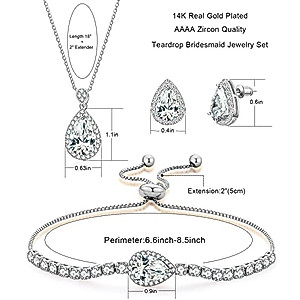 DHQH Cubic Zirconia Teardrop Necklace and Earring Set for Wedding with Crystal Link Bracelet Bridesmaids Jewelry Sets for Women Wedding Party Jewelry for Bridal Bridesmaid
