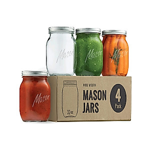 Paksh Novelty Mason Jars - Food Storage Container - 4-Pack - Airtight Container for Pickling, Canning, Candles, Home Decor, Overnight Oats, Fruit Preserves, Jam or Jelly